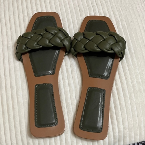 Shoes | Olive Green Braided Slide Sandals | Poshmark